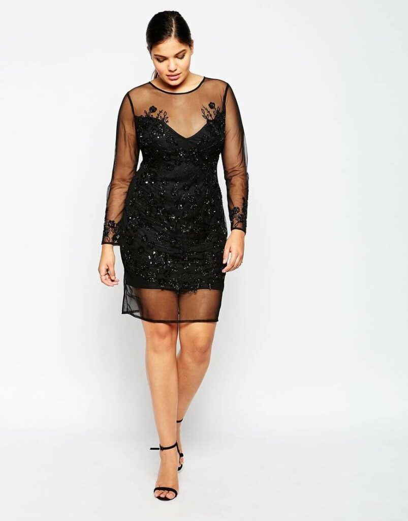 Lovedrobe Sheer Dress with Embellished Overlay | The Curvy Fashionista