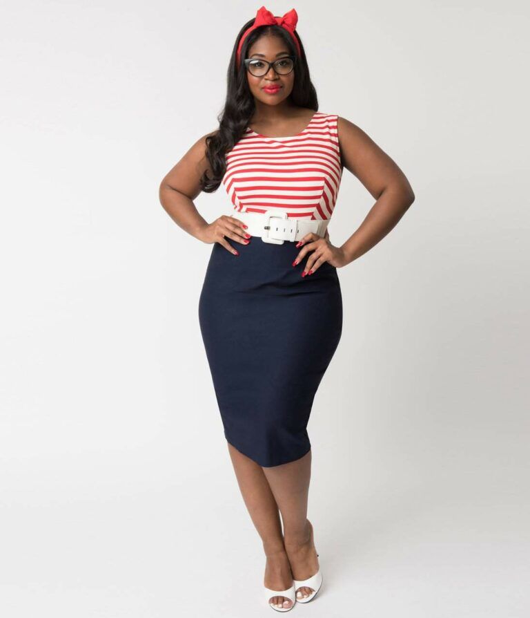 Barbie x Unique Vintage Plus Size Cruise Stripes Nautical Pencil Dress ...